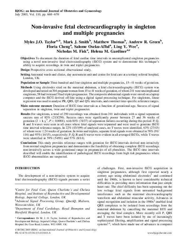 (PDF) Non-invasive fetal electrocardiography in singleton and multiple ...