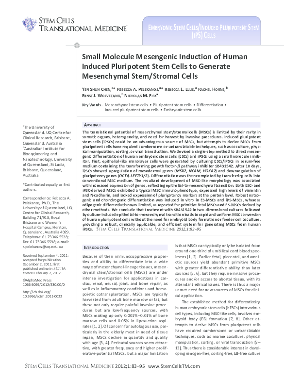(PDF) Small Molecule Mesengenic Induction of Human Induced Pluripotent Stem Cells to Generate ...
