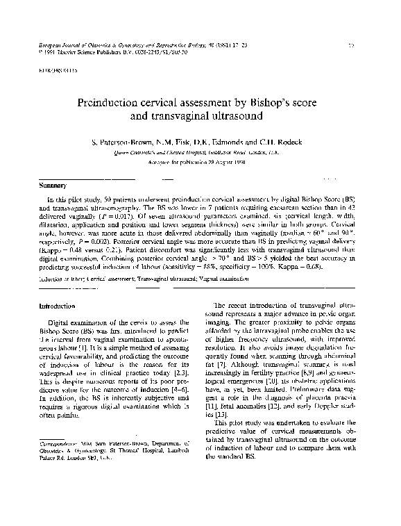 (PDF) Preinduction cervical assessment by Bishop's score and ...