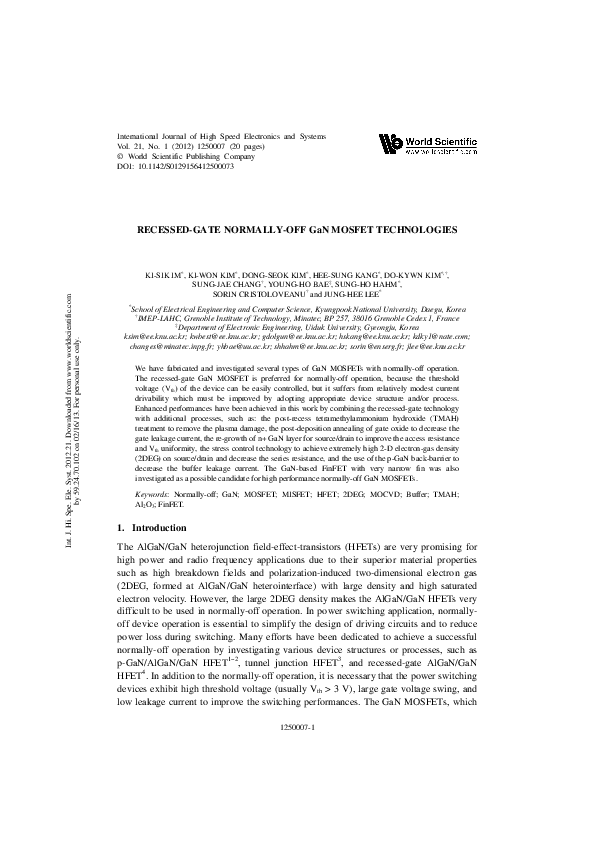 (PDF) RECESSED-GATE NORMALLY-OFF GaN MOSFET TECHNOLOGIES | Youngho Bae ...