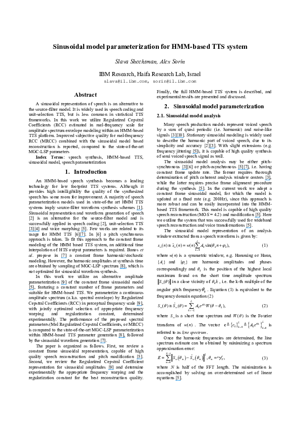 (PDF) Sinusoidal model parameterization for HMM-based TTS system