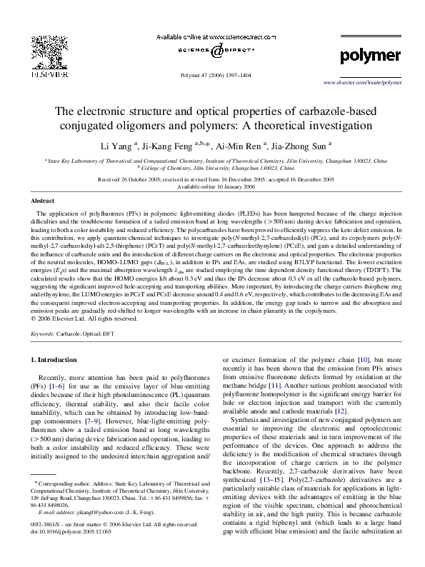 (PDF) The electronic structure and optical properties of carbazole-based conjugated oligomers ...