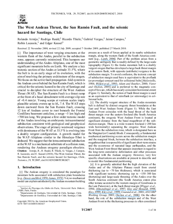 (PDF) The West Andean Thrust, the San Ramón Fault, and the seismic ...