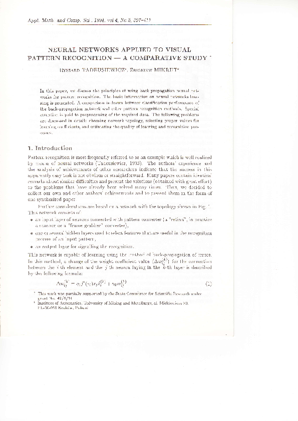 Pdf Neural Networks Applied To Visual Pattern Recognition A