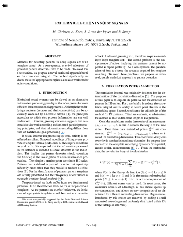 Pdf Pattern Detection In Noisy Signals