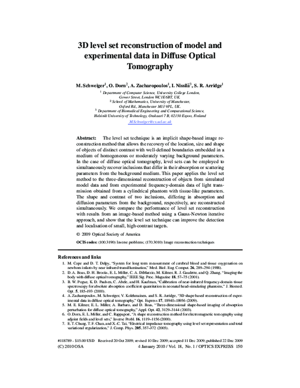 (PDF) 3D level set reconstruction of model and experimental data in Diffuse Optical Tomography