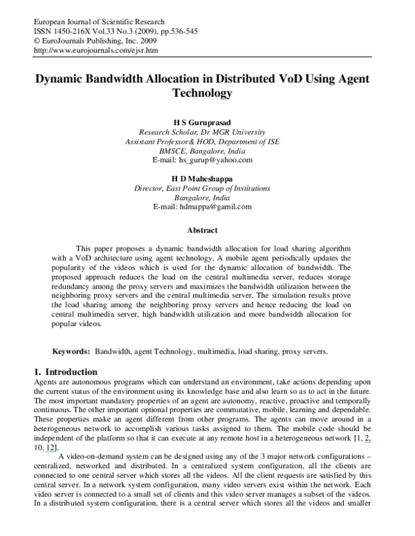 Pdf Dynamic Bandwidth Allocation In Distributed Vod Using Agent