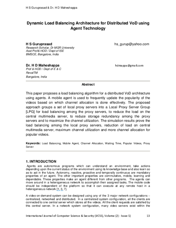 Pdf Dynamic Load Balancing Architecture For Distributed Vod Using Agent Technology