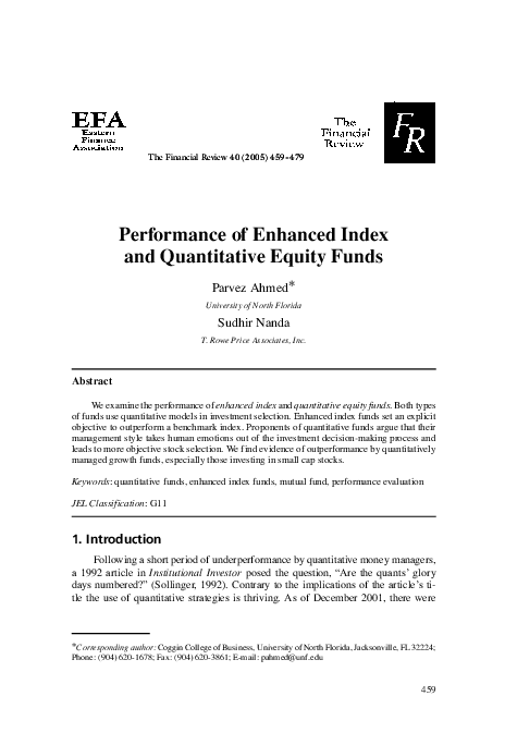 (PDF) Performance of Enhanced Index and Quantitative Equity Funds