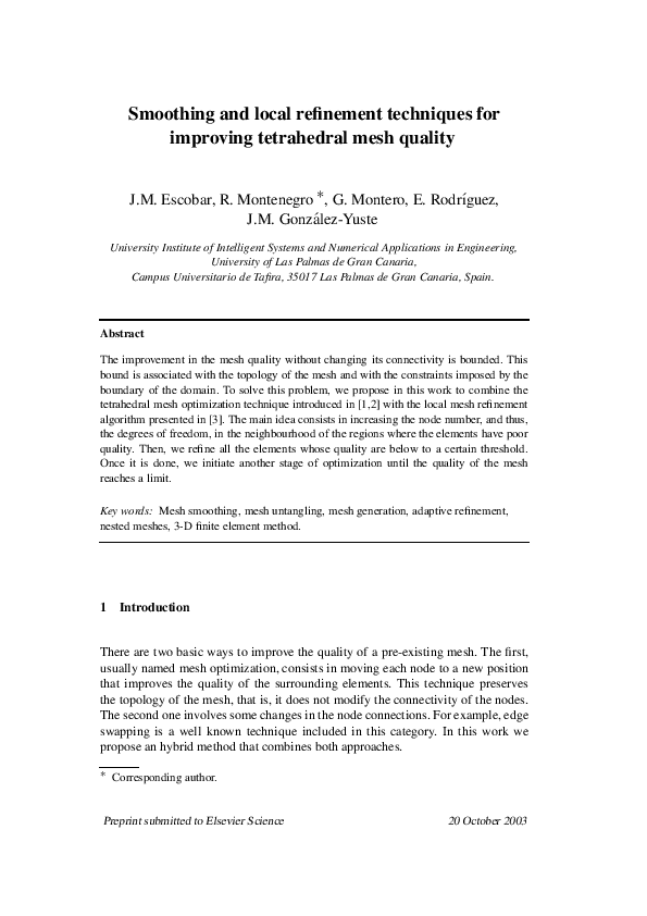 (PDF) Smoothing and local refinement techniques for improving tetrahedral mesh quality