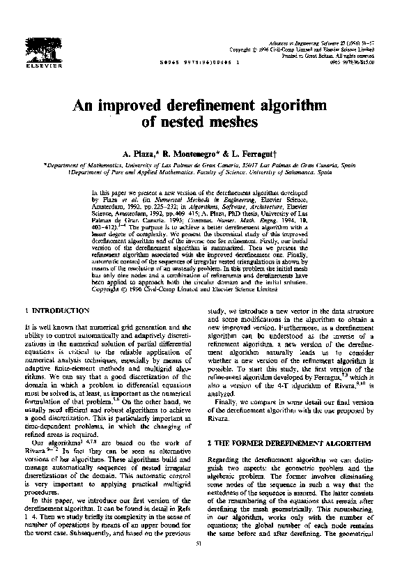 (PDF) An improved derefinement algorithm of nested meshes | rafael montenegro - Academia.edu