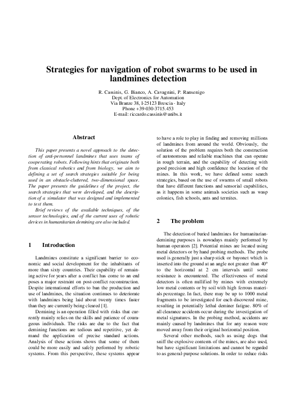 (PDF) Strategies for navigation of robot swarms to be used in landmines detection