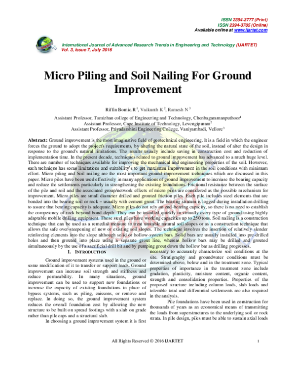 (PDF) Micro Piling and Soil Nailing For Ground Improvement