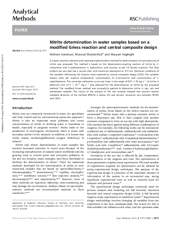 (PDF) Nitrite determination in water samples based on a modified Griess ...