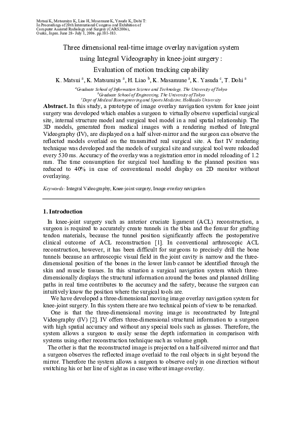 Pdf Three Dimensional Real Time Image Overlay Navigation System Using Integral Videography In