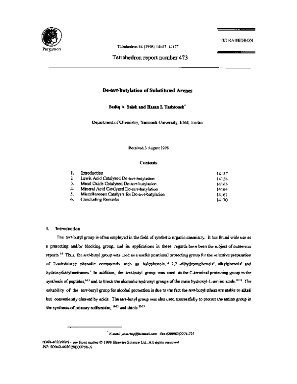 (PDF) De tert-butylation of substituted arenes
