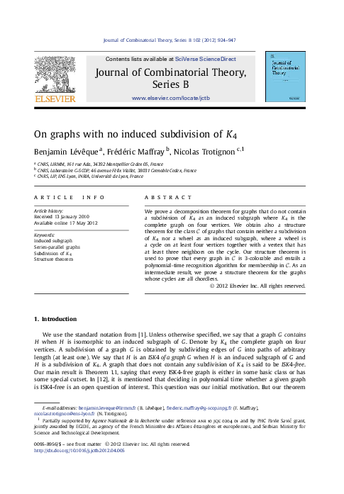 (PDF) On graphs with no induced subdivision of K4