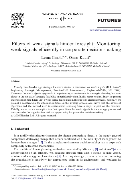 (PDF) Filters of weak signals hinder foresight: Monitoring weak signals ...