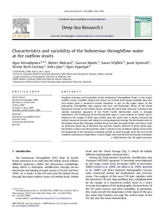(PDF) Characteristics and variability of the Indonesian throughflow water at the outflow straits