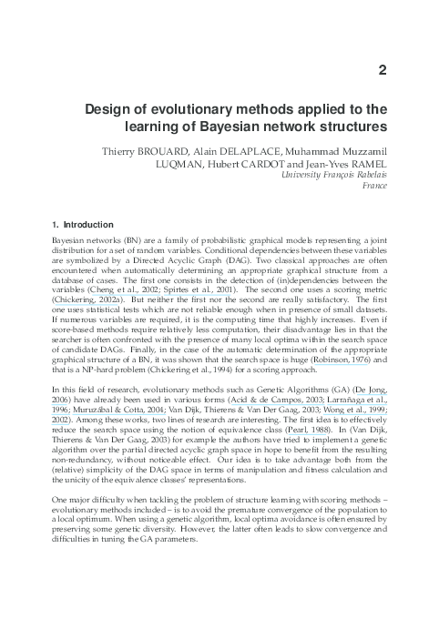 (PDF) Design of evolutionary methods applied to the learning of Bayesian network structures