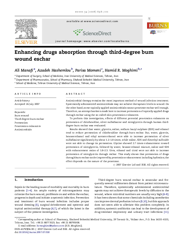 (PDF) Enhancing drugs absorption through third-degree burn wound eschar