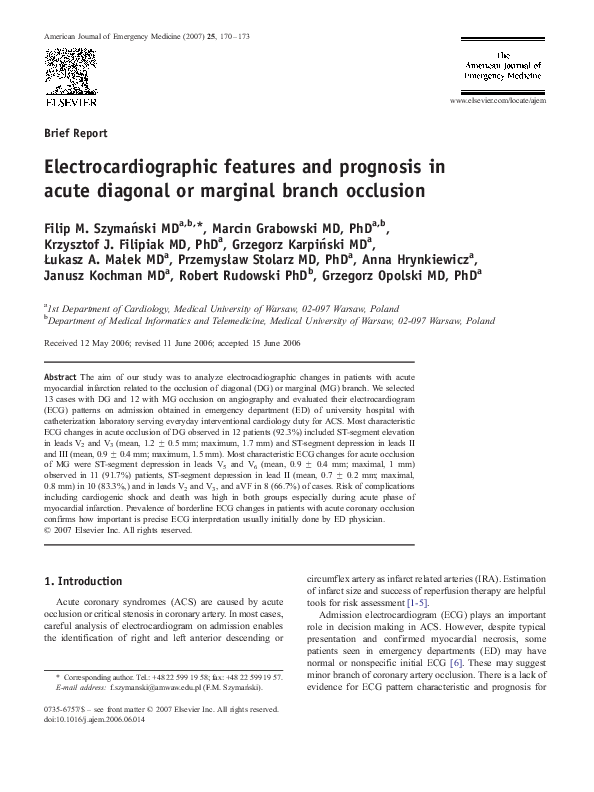 (PDF) Electrocardiographic features and prognosis in acute diagonal or ...