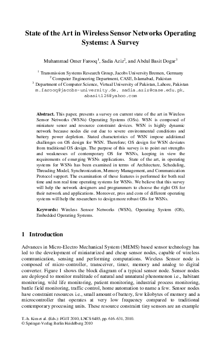 (PDF) State of the Art in Wireless Sensor Networks Operating Systems: A ...