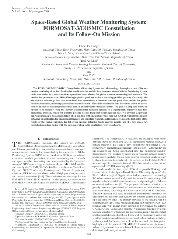(PDF) Space-Based Global Weather Monitoring System: FORMOSAT-3/COSMIC Constellation and Its ...