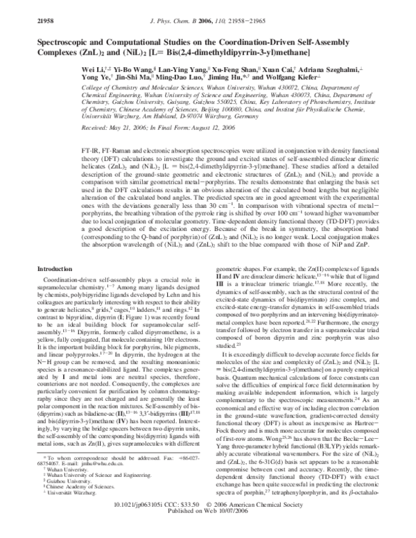 (PDF) Spectroscopic and Computational Studies on the Coordination-Driven Self-Assembly Complexes ...