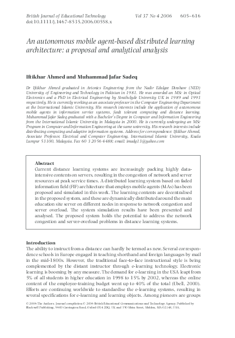 Pdf An Autonomous Mobile Agent Based Distributed Learning Architecture A Proposal And