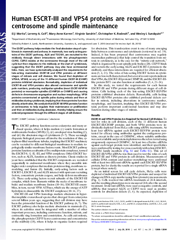 (PDF) Human ESCRT-III and VPS4 proteins are required for centrosome and ...