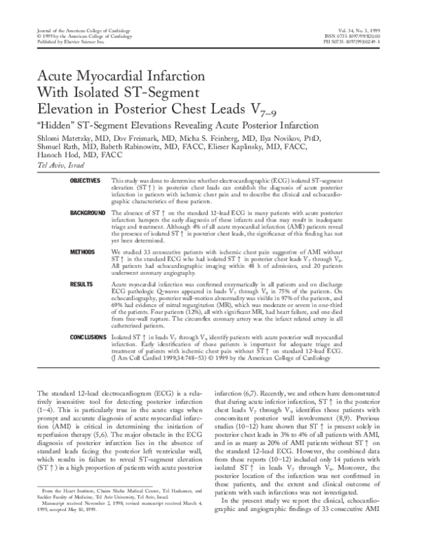 (PDF) Acute Myocardial Infarction With Isolated ST-Segment Elevation in ...