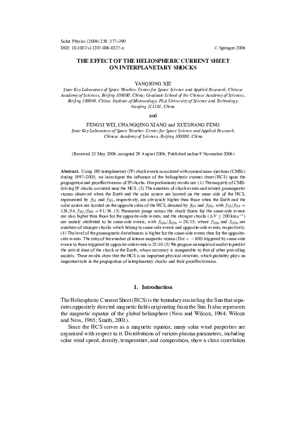 (PDF) The Effect of the Heliospheric Current Sheet on Interplanetary Shocks