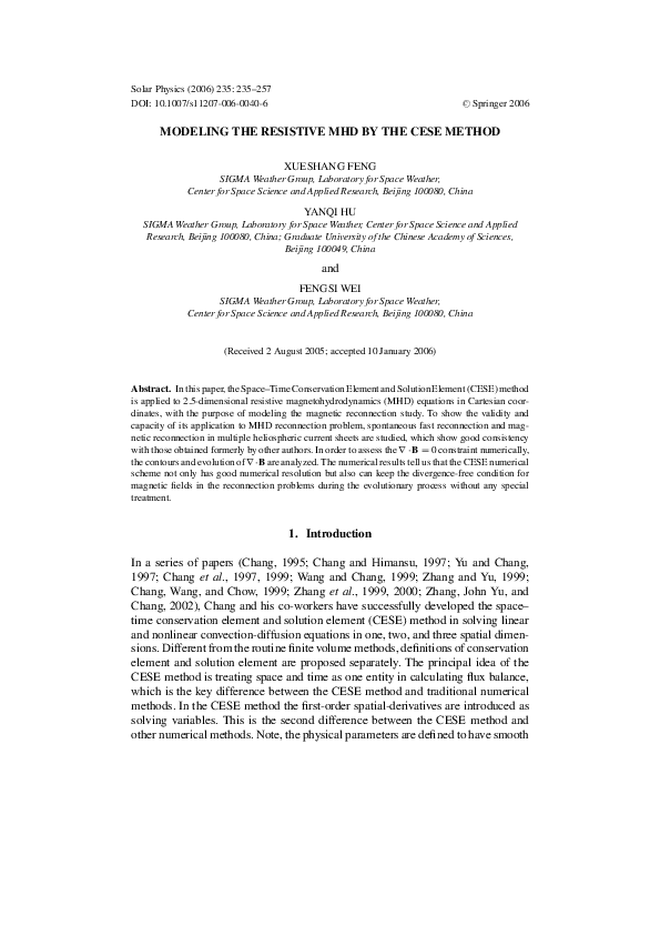 (PDF) Modeling the Resistive MHD by the Cese Method