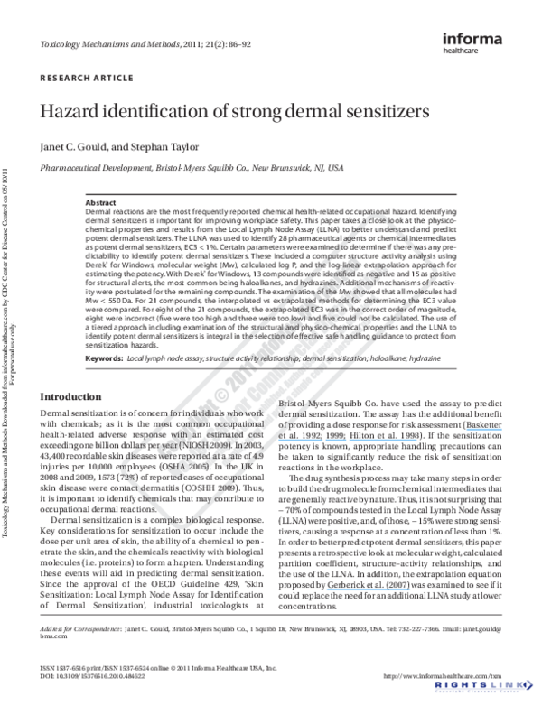(PDF) Hazard identification of strong dermal sensitizers