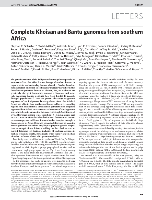 (PDF) Complete Khoisan and Bantu genomes from southern Africa