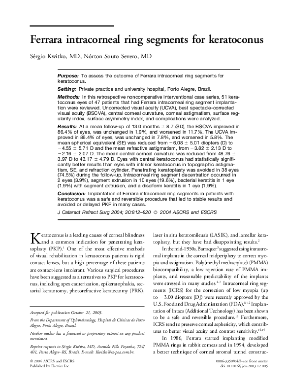 (PDF) Ferrara intracorneal ring segments for keratoconus
