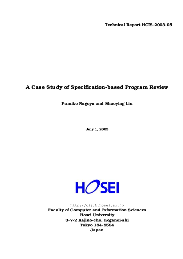 (PDF) A Tool and Case Study for Specification-Based Program Review