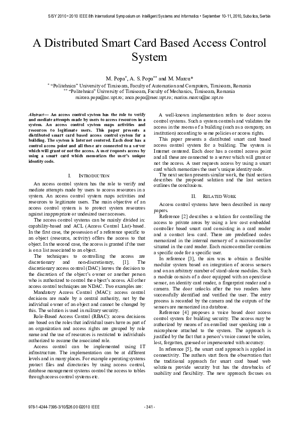 (PDF) A distributed smart card based access control system