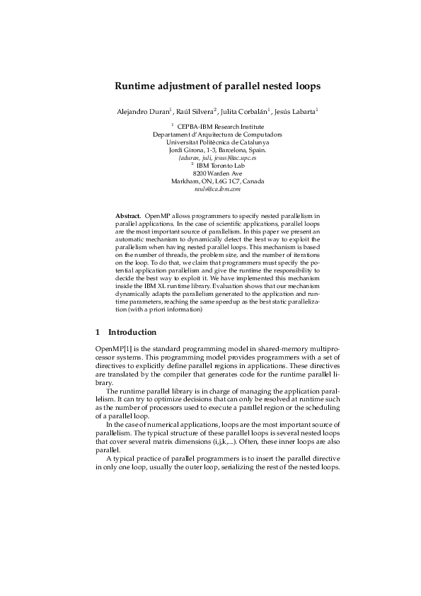 (PDF) Runtime Adjustment of Parallel Nested Loops (PDF) Runtime Adjustment of Parallel Nested Loops