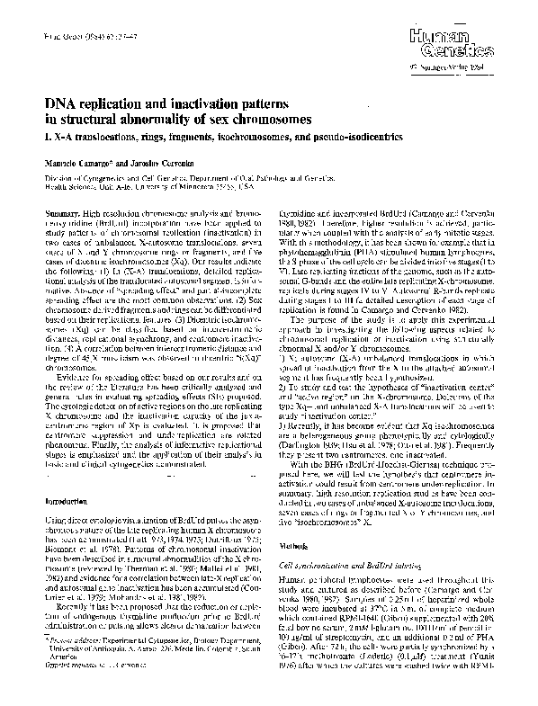 Pdf Dna Replication And Inactivation Patterns In Structural