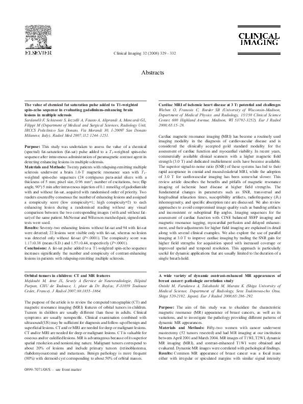 (PDF) The value of chemical fat saturation pulse added to T1-weighted ...