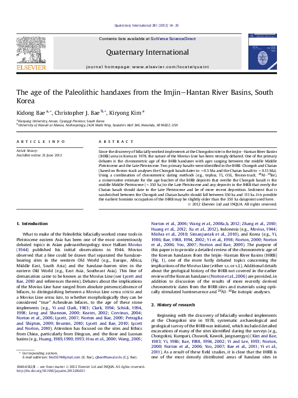 (PDF) The age of the Paleolithic handaxes from the Imjin–Hantan River ...