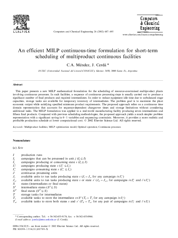 Pdf Milp Scheduling For Multiproduct Facilities