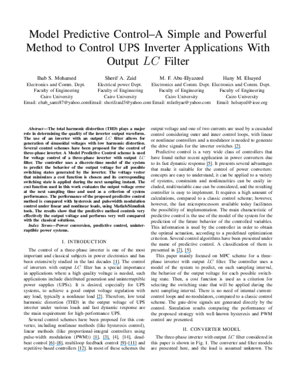 (PDF) Model Predictive Control—A Simple and Powerful Method to Control ...
