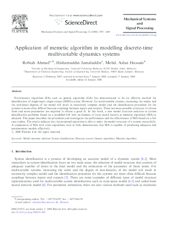 (PDF) Application of memetic algorithm in modelling discrete-time ... (PDF) Application of memetic algorithm in modelling discrete-time ...