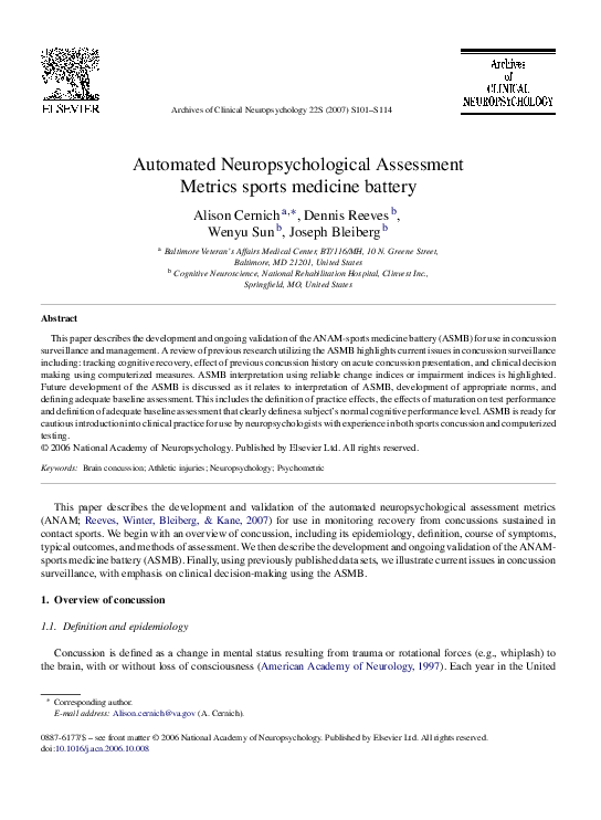 (PDF) Automated neuropsychological assessment metrics (ANAM) measures ...