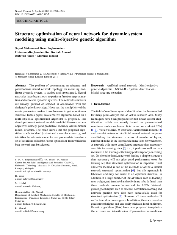Pdf Structure Optimization Of Neural Network For Dynamic System Modeling Using Multi Objective 