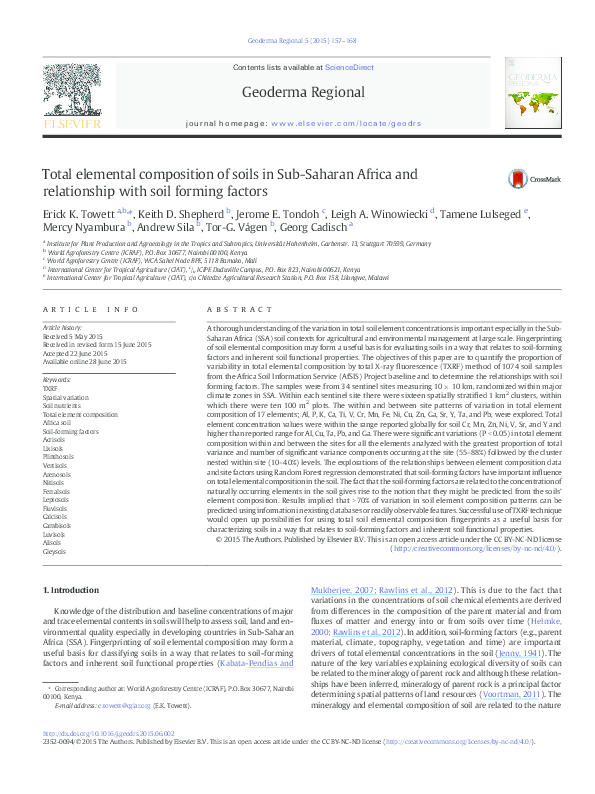 (PDF) Total elemental composition of soils in Sub-Saharan Africa and ...