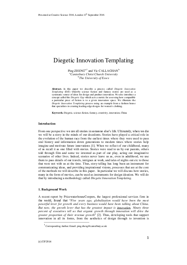 (PDF) Diegetic Innovation Templating